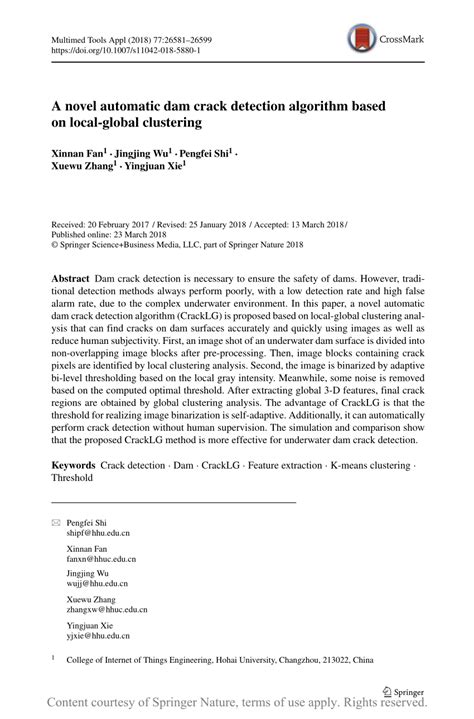 A Novel Automatic Dam Crack Detection Algorithm Based On Local Global Clustering Request Pdf