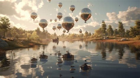 Premium Ai Image Dreamlike Scene With Flying Objects Floating