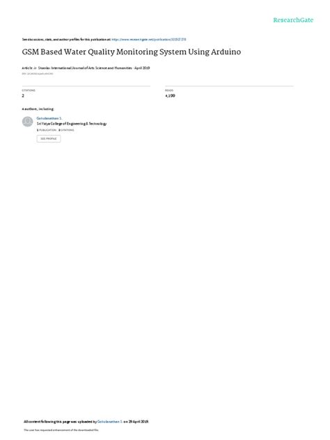 Gsm Based Water Quality Monitoring System Using Arduino Pdf Ph Sensor
