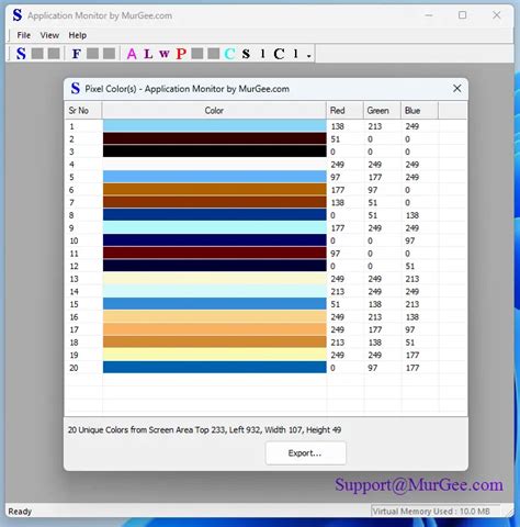 View Unique Pixel Color S From Selected Screen Area