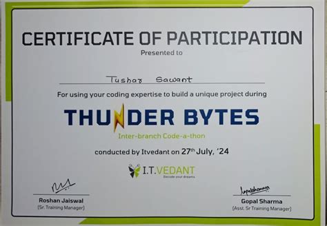tushar sawant on linkedin hackathon thunderbytes itvedant