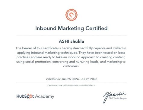 Earned Inbound Marketing Certification With Hubspot Academy Ashi Shukla Posted On The Topic