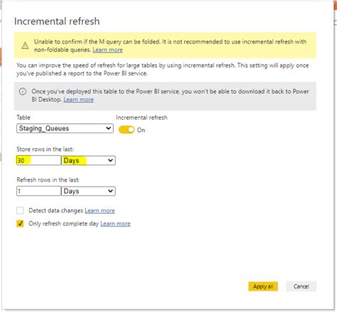 incremental refresh store rows based on specif microsoft