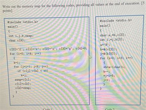 Solved Write Out The Memory Map For The Following Codes