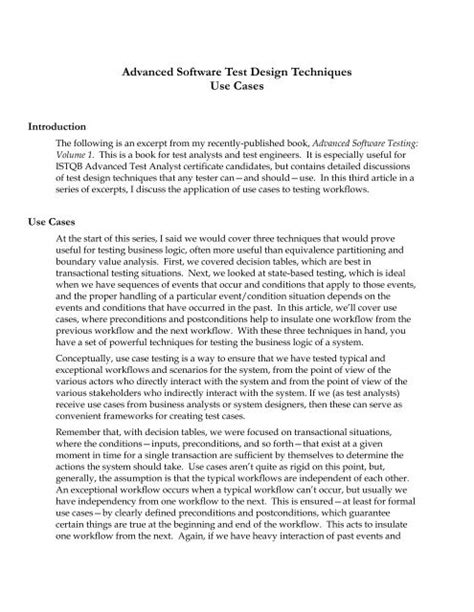 Advanced Software Test Design Techniques Use Cases