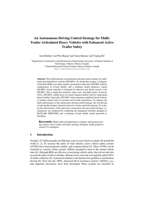 Pdf An Autonomous Driving Control Strategy For Multi Trailer Articulated Heavy Vehicles With