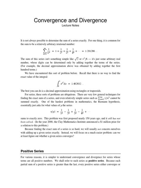 Convergence And Divergence Lecture Notes Pdf