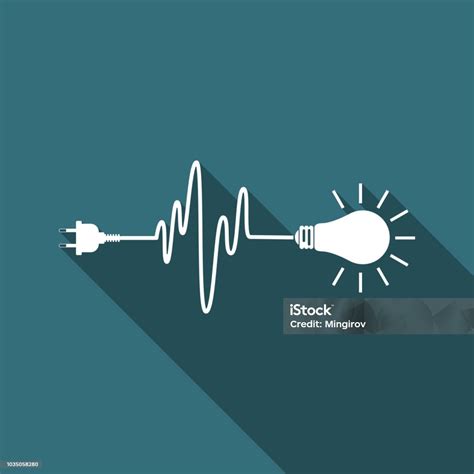 와이어 플러그와 전구 아이콘 긴 그림자와 격리 플러그 램프 및 코드의 형태로 전기 및 조명의 개념입니다 평면 디자인입니다 벡터 일러스트 레이 션 전구에 대한 스톡 벡터 아트