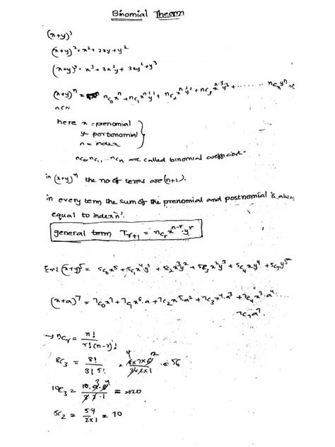 Binomial Theorm Notes Pdf