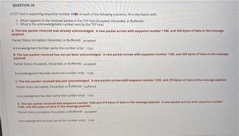 Solved Question 20 A Tcp Host Is Expecting Sequence Number