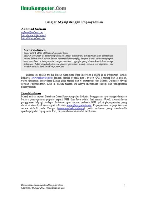 Belajar Mysql Dengan Phpmyadmin Pdf