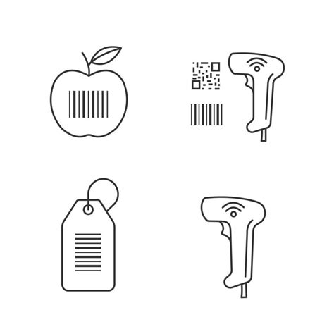 Barcodes Linear Icons Set Product Barcode Qr And Linear Codes Scanner Hang Tag Wireless