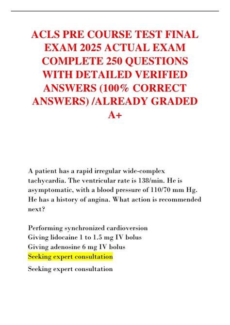 Acls Pre Course Test Final Exam 2025 Actual Exam Complete 250 Questions With Detailed Verified