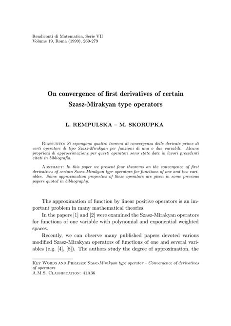 pdf on convergence of first derivatives of certain szasz mirakyan