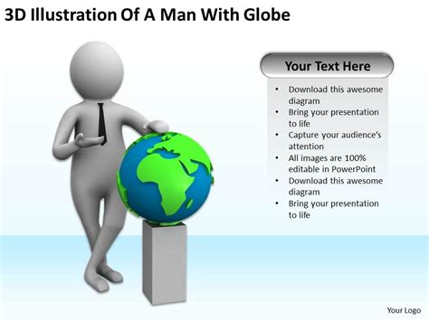 D Illustration Of A Man With Globe Ppt Graphics Icons Powerpoint PowerPoint Presentation