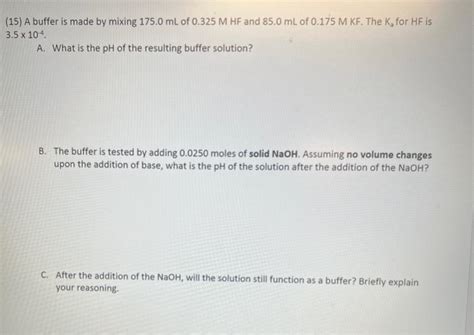 Solved A Buffer Is Made By Mixing ML Of MHF Chegg
