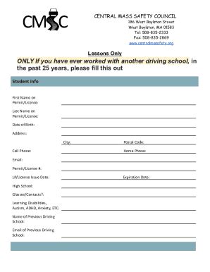 Fillable Online CMSC Central Massachusetts Professional Driving Babe Fax Email Print PdfFiller