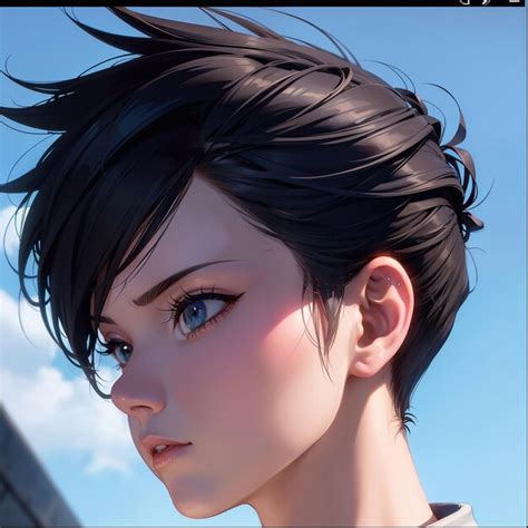 Linda chica de pelo corto anime scifi fondo generativo ai ilustración arte Foto Premium