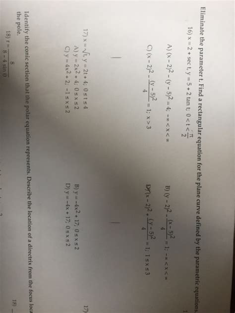 solved eliminator the parameter t find a rectangular