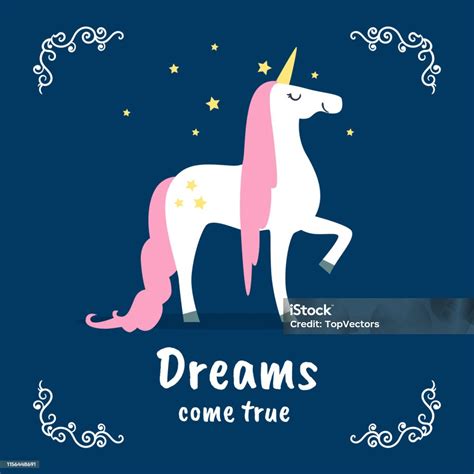 꿈은 진정한 배너 템플릿 어두운 파란색 배경에 동화 마법 유니콘 디자인 요소는 초대 카드 전단지 포스터 라벨 브로셔 벡터 일러스트레이션에 사용할 수 있습니다 0명에 대한