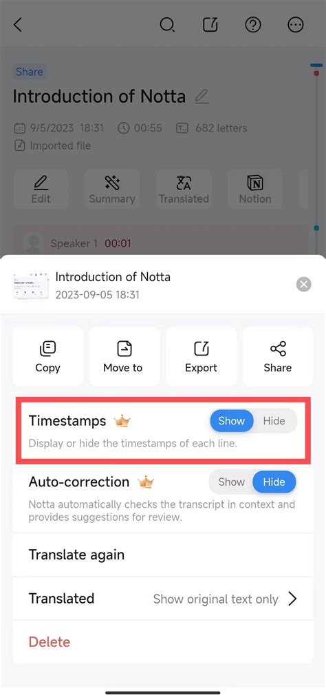 edit transcripts on mobile app notta help center
