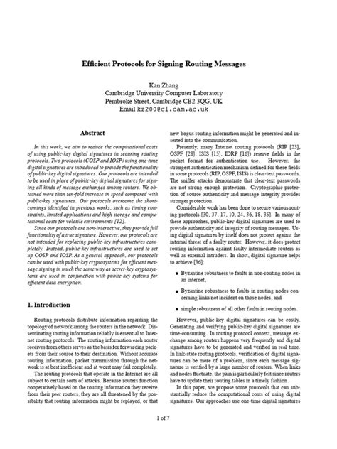 Efficient Protocols For Signing Routing Messages Pdf Public Key Cryptography Routing