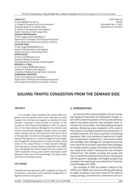 Pdf Solving Traffic Congestion From The Demand Side