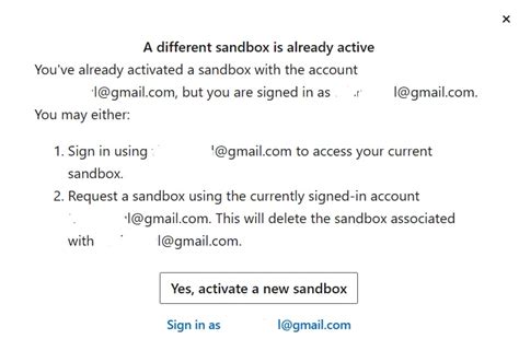 invitation redemption failed error while trying to activate the sandbox microsoft qanda