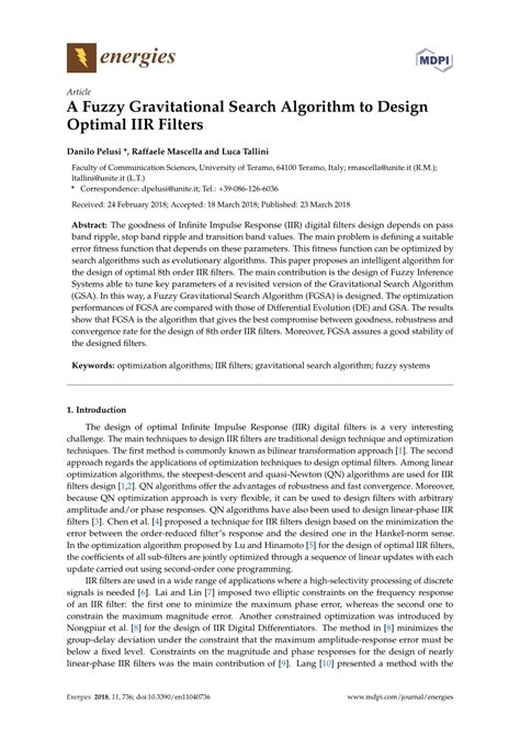 Pdf A Fuzzy Gravitational Search Algorithm To Design Optimal Iir Filters