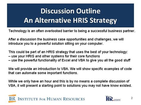 An Alternative HRIS Strategy Using Excel And VBA