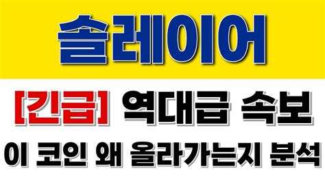 솔레이어 긴급 역대급 속보 이 코인 왜 올라가는지 분석 Youtube