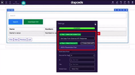 external api response in data table without storing data drapcode