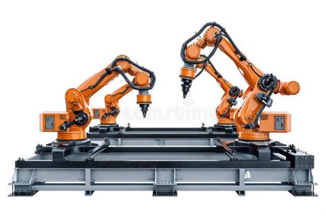 A Group Of Robots Working Together On A Piece Of Metal Useful For