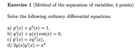 Solved Exercise Method Of The Separation Of Variables Chegg