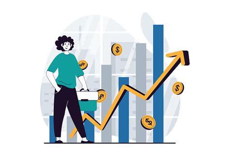 웹을 위한 플랫 디자인에서 사람들 장면과 함께 개념을 만드는 비즈니스 남자는 재무 성장과 성공 투자의 화살표 그래프를 분석합니다