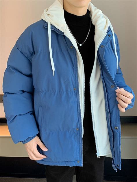 남성용 캐쥬얼 솔리드 더블 지퍼 후드 윈드브레이커 코트 두꺼운 면 패딩 보온 파카 따뜻한 재킷 겨울 2022 신상