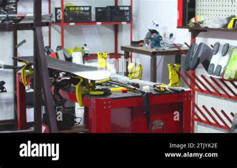 Zoom In Set Of Tools In Ski Workshop Preparation Of Skis And