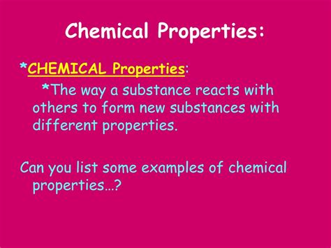 Chemical Properties Examples List Chemical Properties Examples List