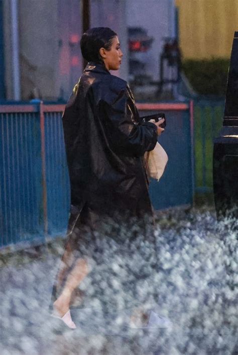 Bianca Censori Out In Hotel Slippers And Leather Jacket In Los Angeles Hawtcelebs