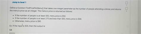 solved jump to level 1define a function findpricepermenu 0