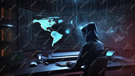 Premium Ai Image Hacker In Hood Stealing Information From Computer