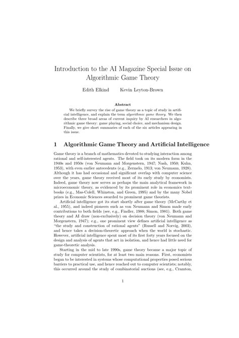 Pdf Algorithmic Game Theory And Artificial Intelligence