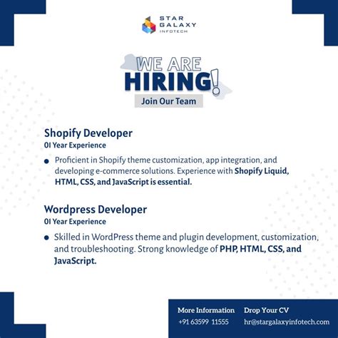 Star Galaxy Infotech On Linkedin Were Hiring A Shopify And Wordpress Developer To Join Our