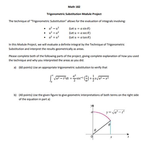 Solved Math 182 Trigonometric Substitution Module Project C