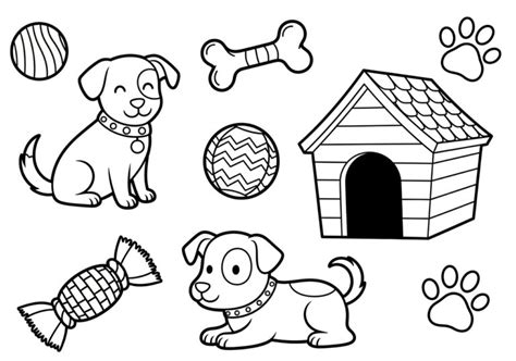 강아지 장난감 색칠 페이지 재미있는 인쇄 활동