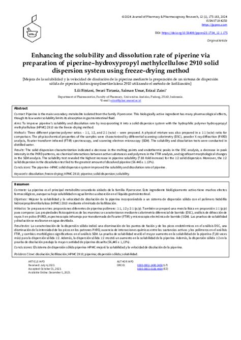 Pdf Enhancing The Solubility And Dissolution Rate Of Piperine Via