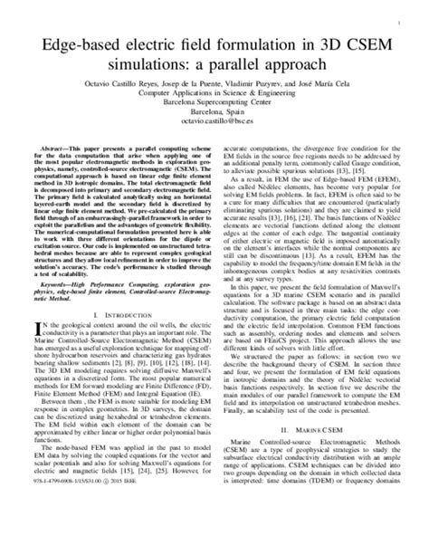Pdf Edge Based Electric Field Formulation In 3d Csem Simulations A Parallel Approach