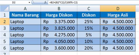Rumus Excel Diskon Harga Guru Paud