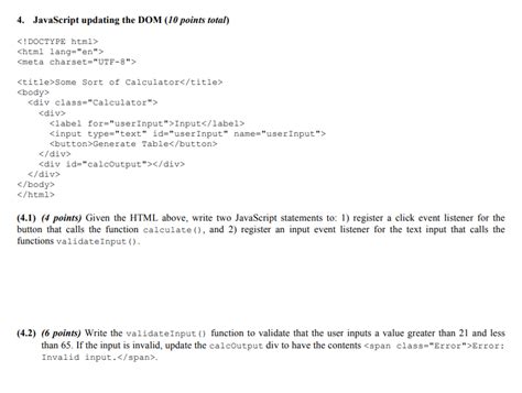 Solved 4 Javascript Updating The Dom 10 Points Total