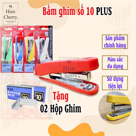 Bấm Ghim Số 10 Chính Hãng Plus Dập Ghim Plus Tặng Kèm 02 Hộp Ghim Bấm